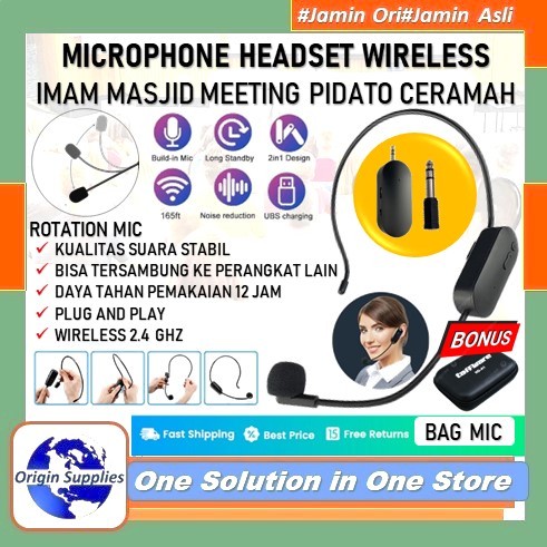 Jual Mikrofon Mic Microphone Wireless Bando UHF 2.4G Untuk Presentasi Tur Imam Masjid Musholla ...