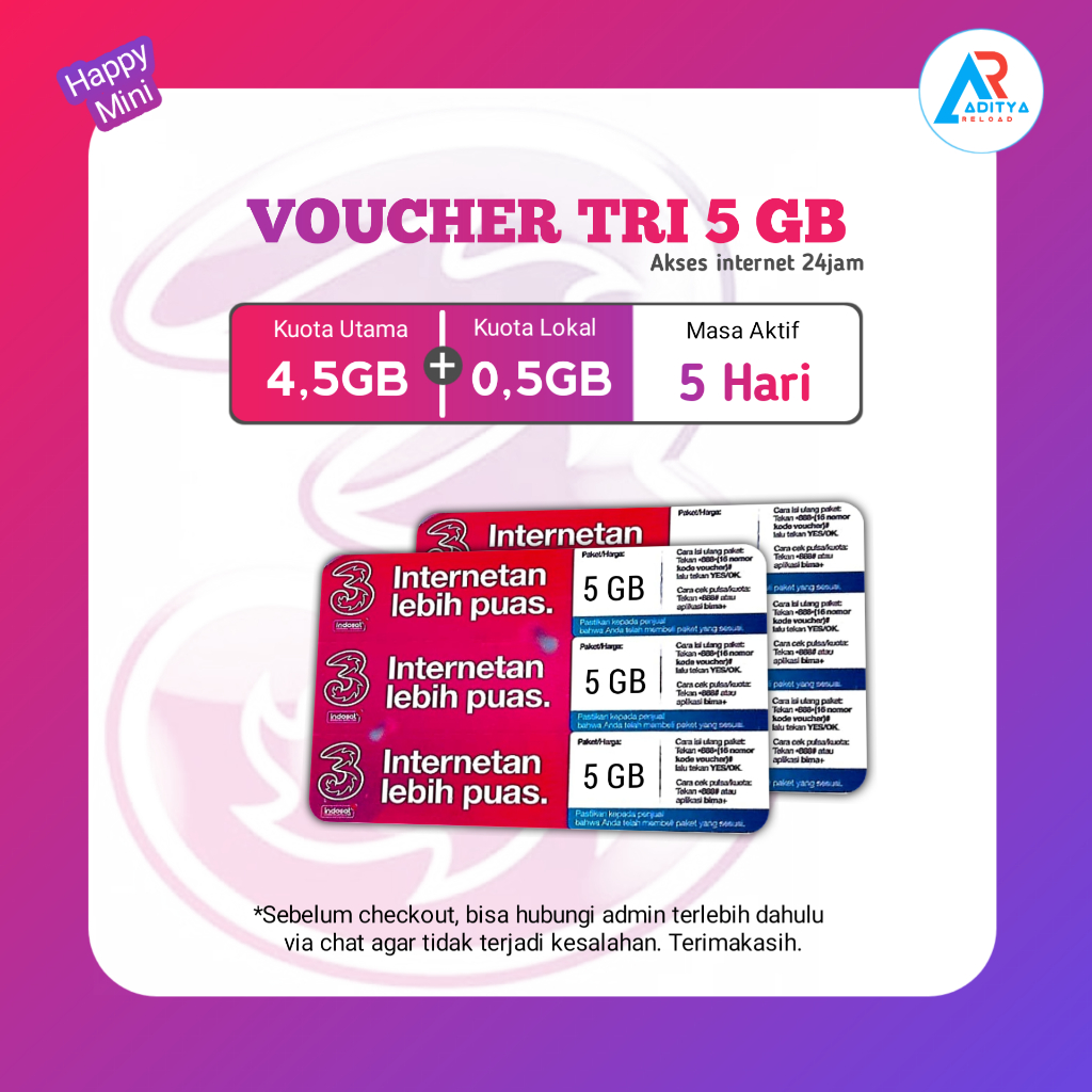 Jual Voucher Tri Happy Mini 5GB 5Hari | Shopee Indonesia