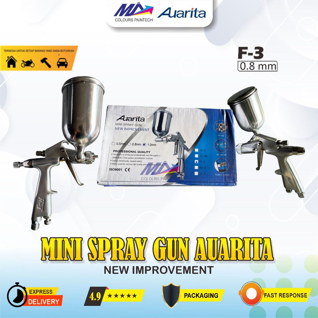 Jual Spray Gun Auarita F3 Original 3 varian Nozzle 0.8 mm & 1 mm ...