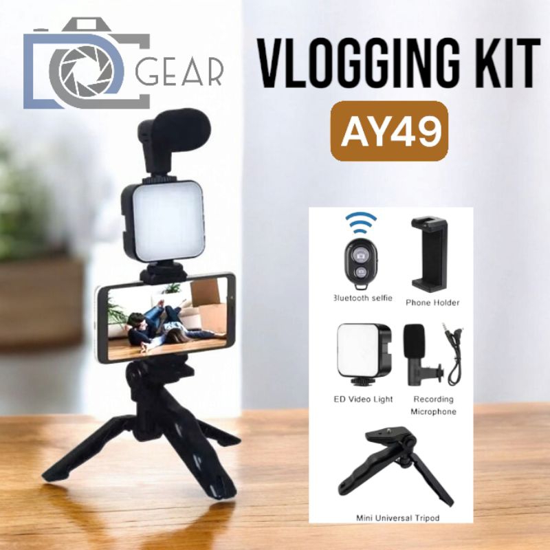Jual Vlogging Kit - Tripod - Led - Mic - AY49 | Shopee Indonesia