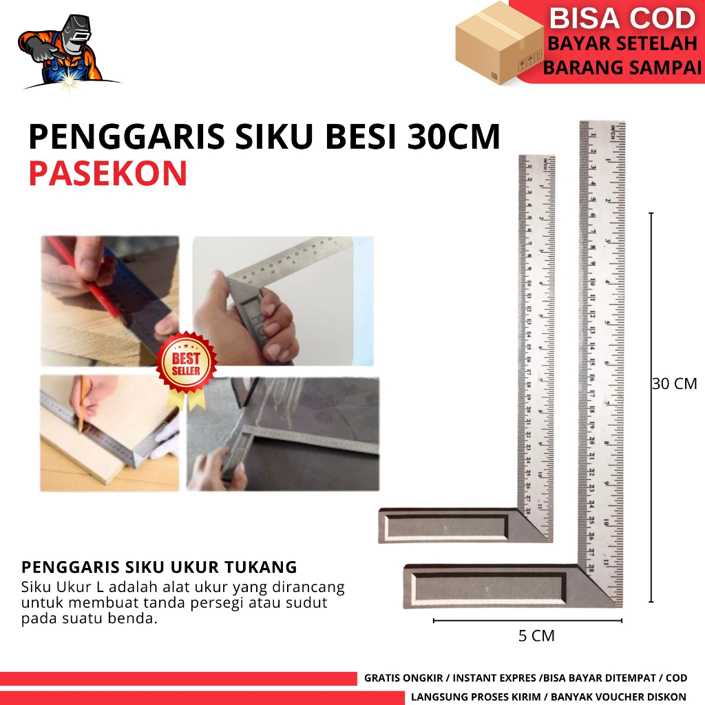Jual Penggaris Siku Tukang Besi Pasekon Ukur 25 cm / 10 inch / 30 Cm ...