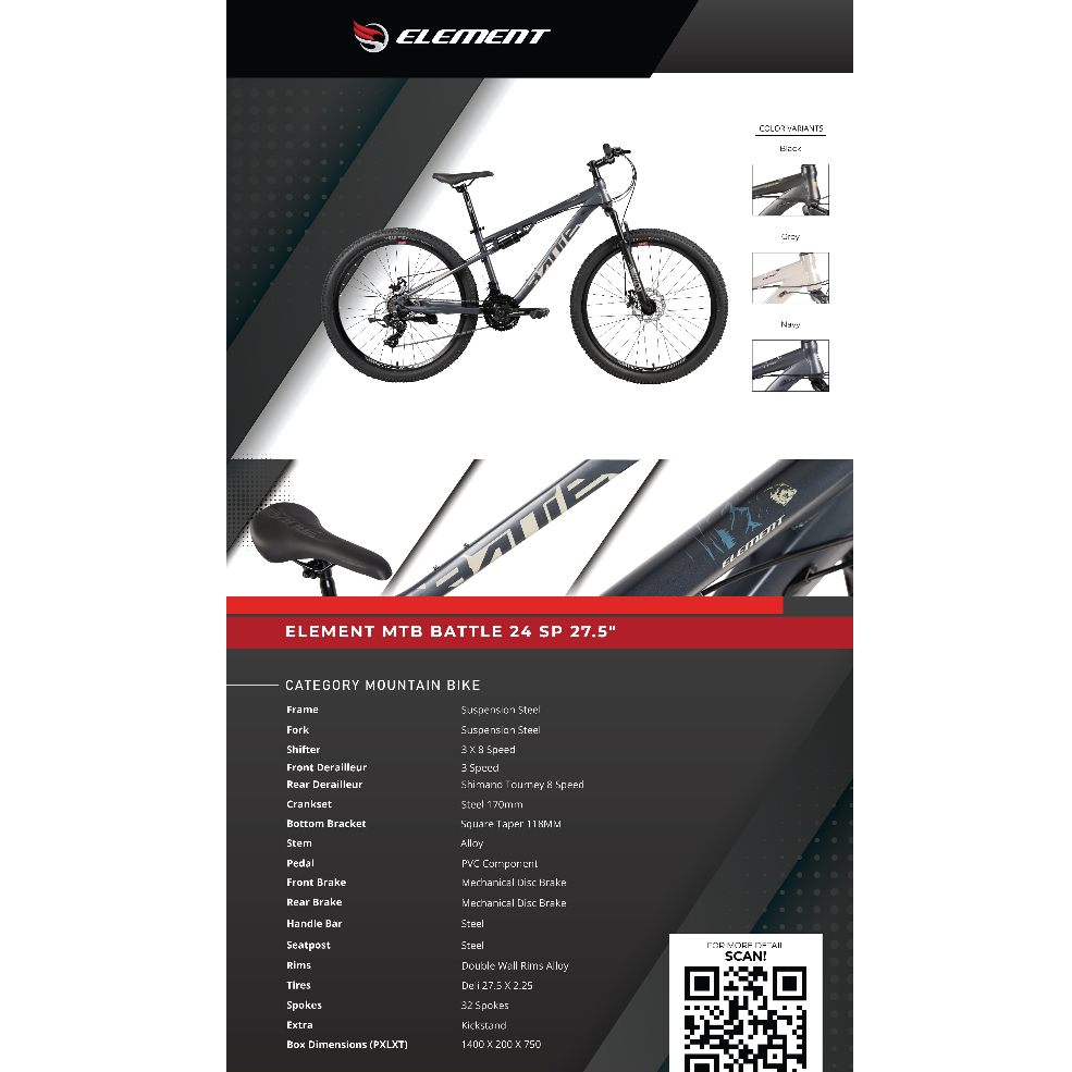 Jual Sepeda Gunung MTB ELEMENT BATTLE Ukuran 27.5 Inch Full Suspensi Remaja Dewasa | Shopee ...