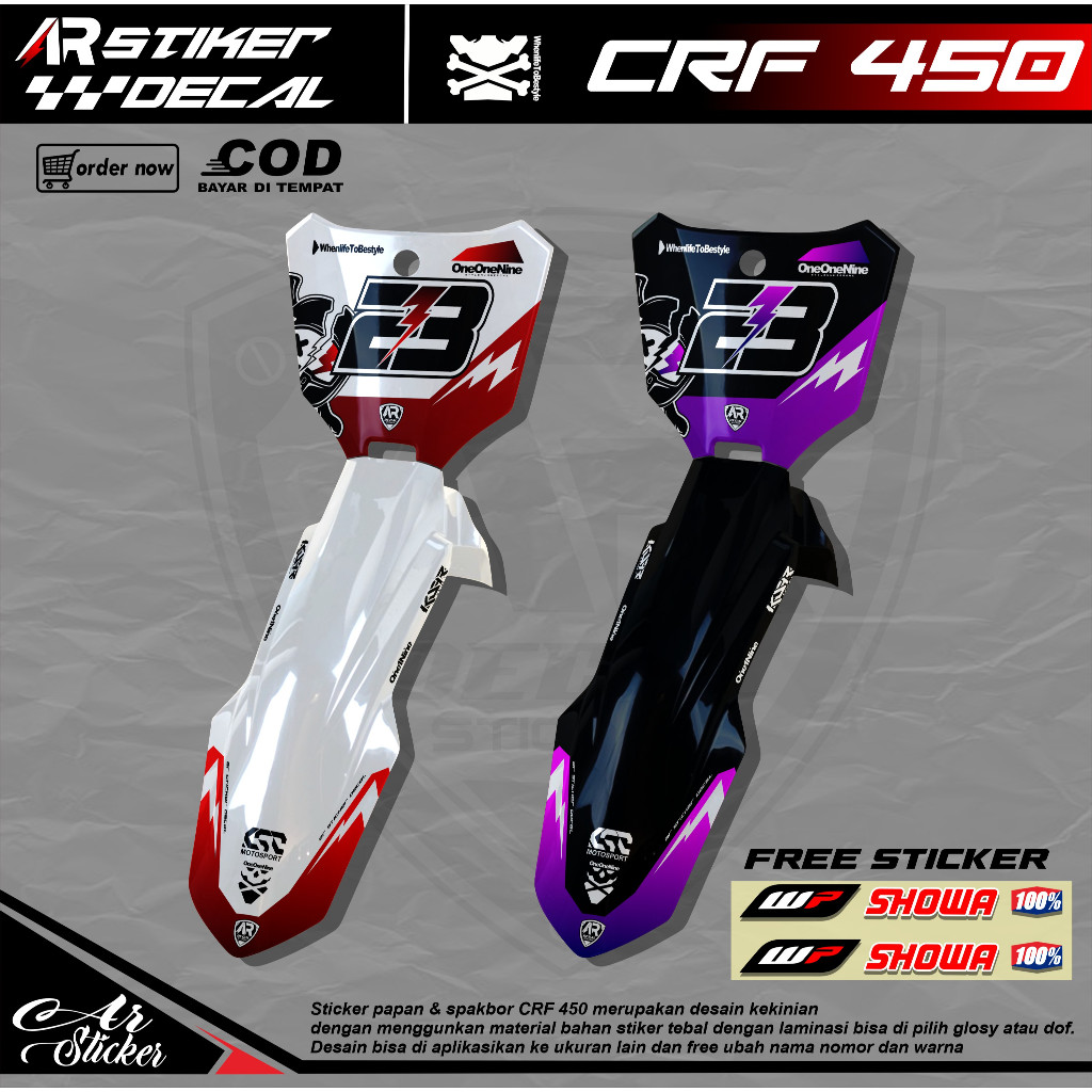 Jual Stiker Dekal Papan Nomor dan Slebor CRF 450 Decal Papan + Spakbor ...