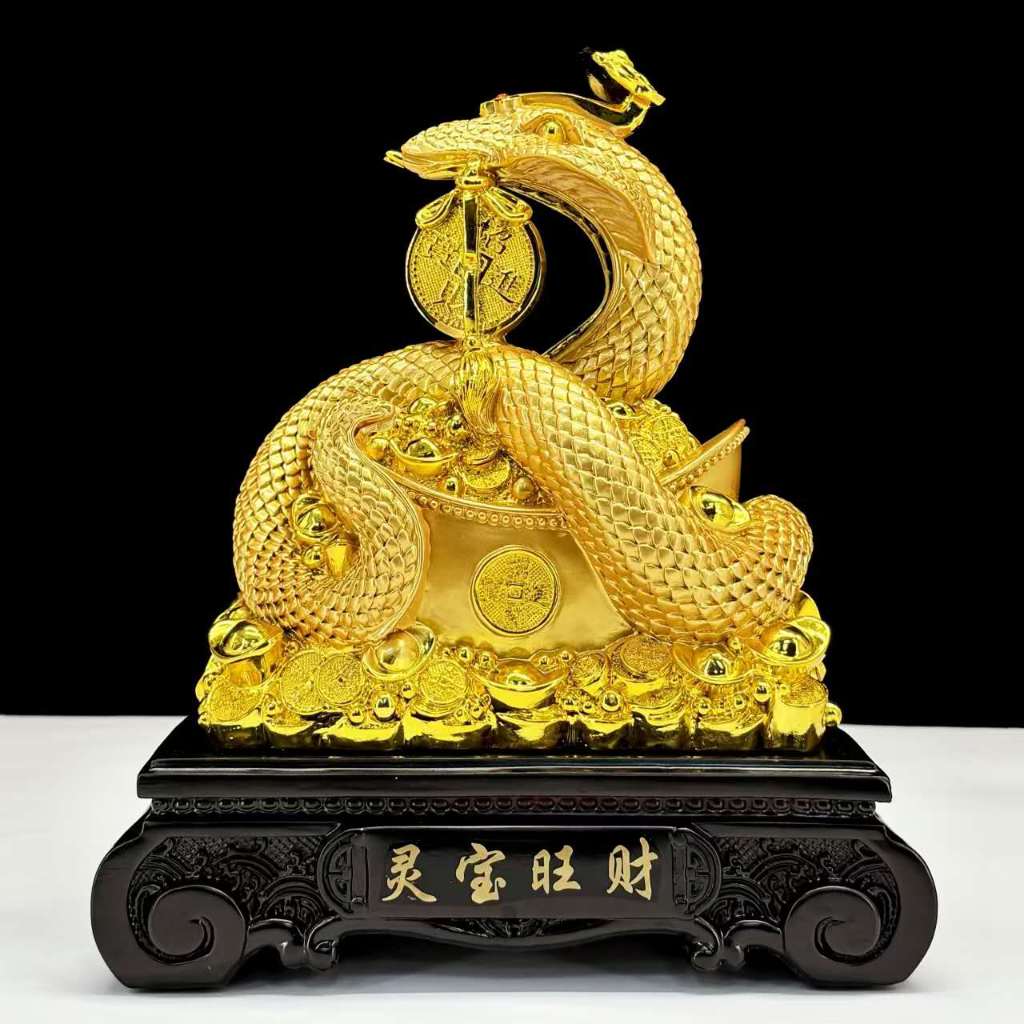 Jual Pajangan Patung Hoki Ular 2025 Snake Emas 17 cm dan 21 cm Kayu ...