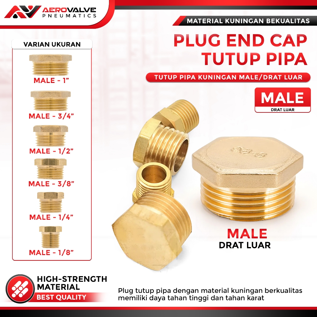 Jual Plug Male / Tutup Pipa Drat LUAR kuningan MALE | Shopee Indonesia
