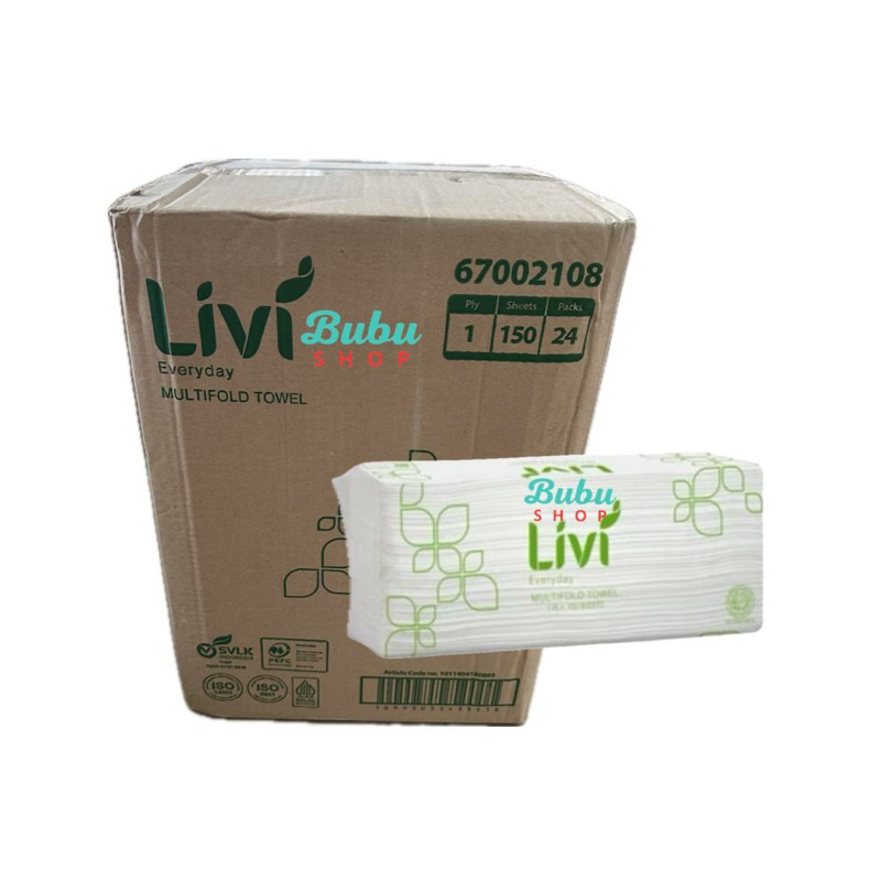 Jual ( 1 dus ) Tissue LIVI multifold towel dapur handtowel Hijau ( 1 ...