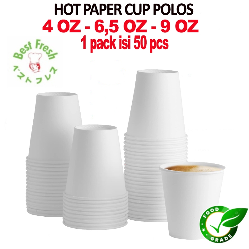 Jual Paper Cup ( per 50 pcs ) Cup Kertas Gelas Kertas Tahan Panas / Hot Cup Polos 4 Oz 6.5 Oz 9 ...