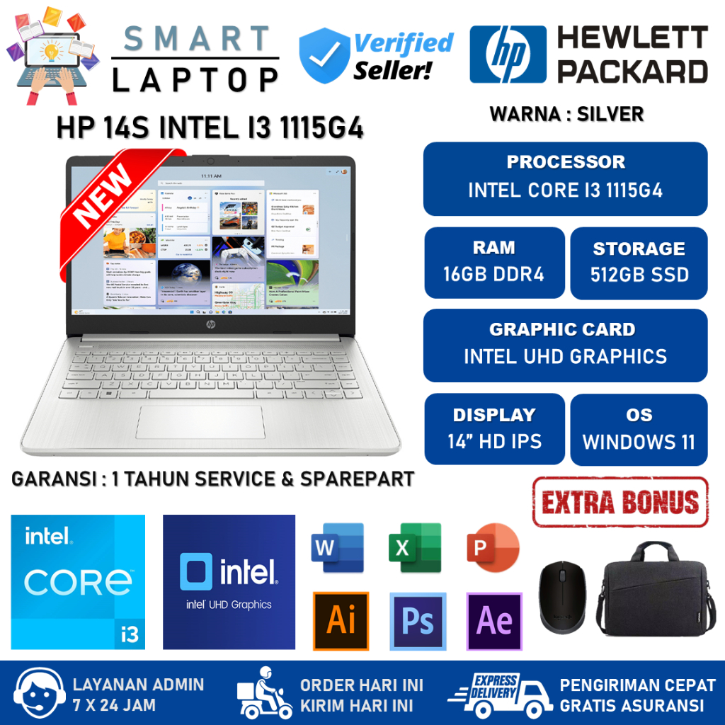 Jual Laptop HP 14 Intel Core i3 1115G4 RAM 16GB 512GB SSD 14 Inch HD ...