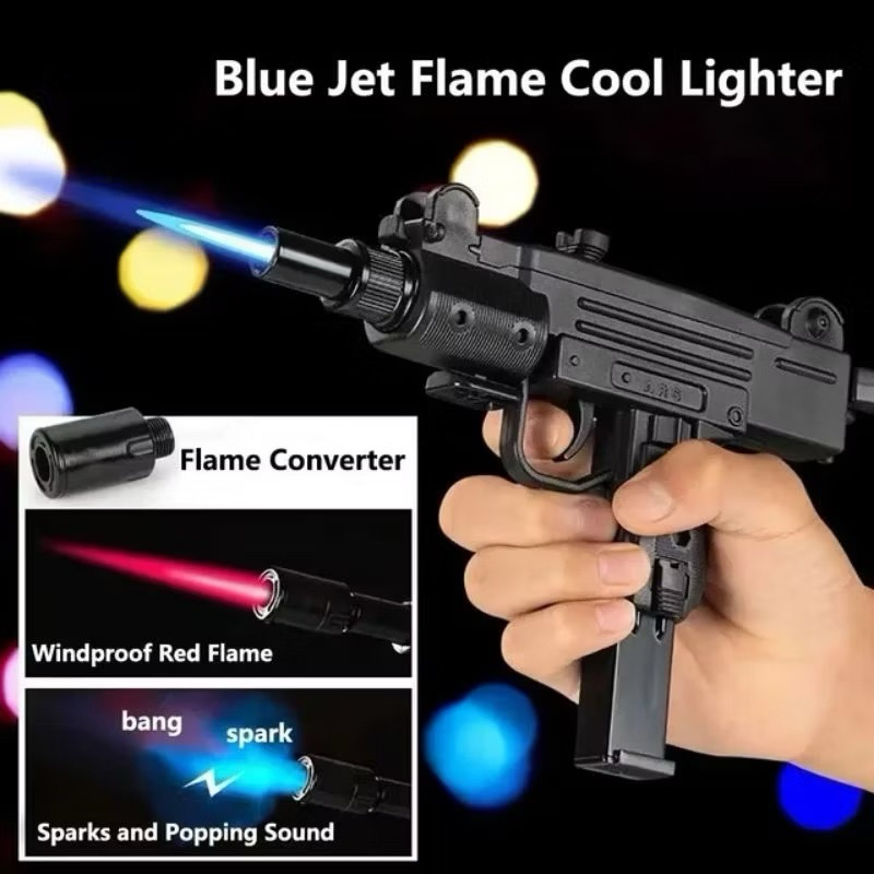 Jual Korek Api Pistol besar Uzi Lighter 2 Api Bara Las Gas Zhong Long ...