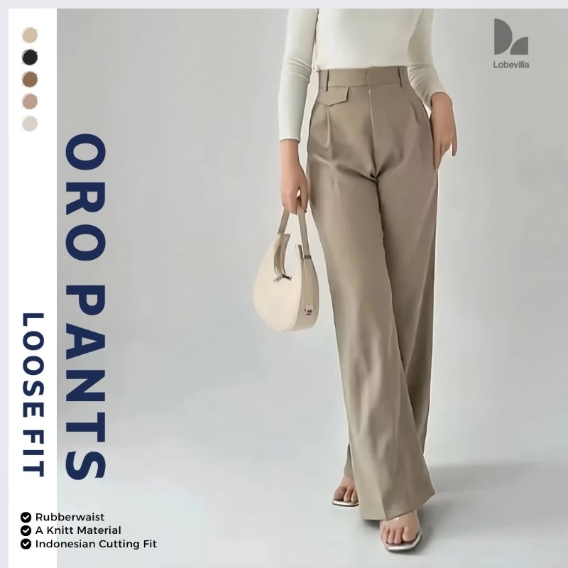 Jual Oro Pants Knitt Highwaist Wanita Panjang Ivory Anti Kusut ...