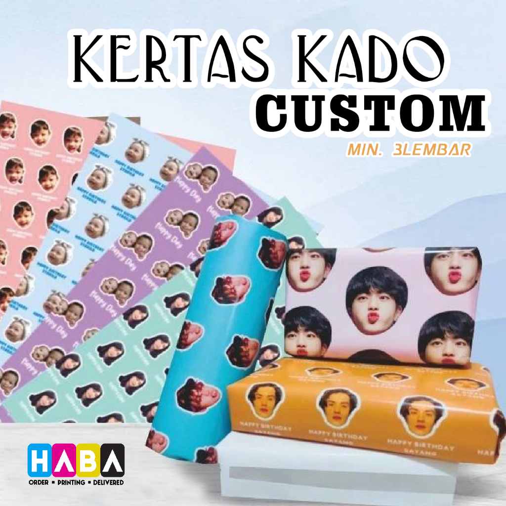 Jual Custom Kertas Kado Wrapping Paper Gambar Muka Suka-Suka Pattern ...