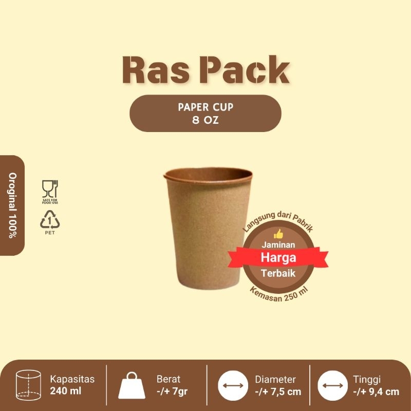 Jual Paper Cup 8 Oz Gelas Kertas Kopi Teh Polos Motif Hot Cold Tahan Panas Paper Cup Kraft ...