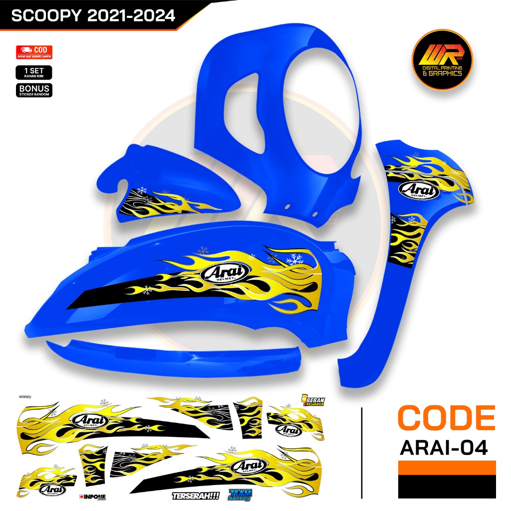 Jual Striping Scoopy Arai Motif Api Bahan Bening Transparan Sticker ...