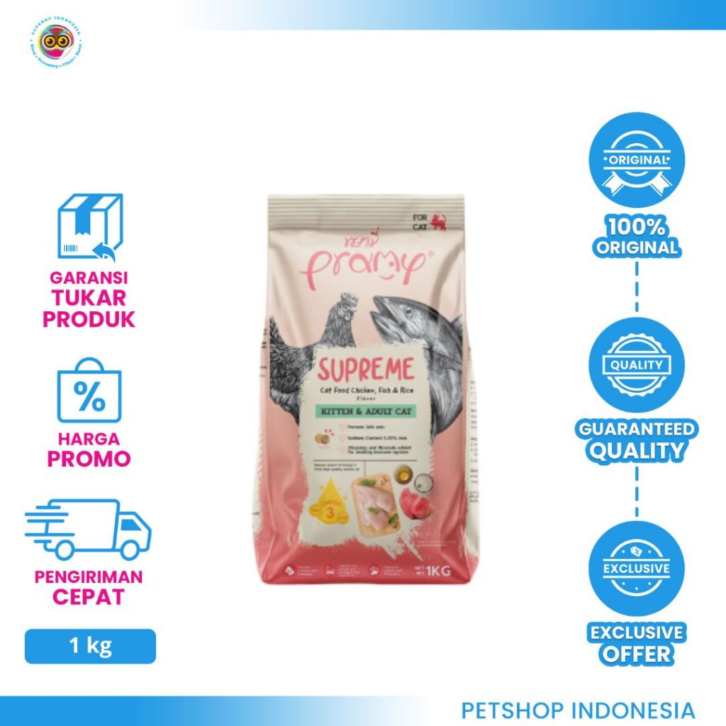 Jual Pramy Supreme Cat Food Kitten Adult 1 Kg Makanan Kucing Semua Umur ...
