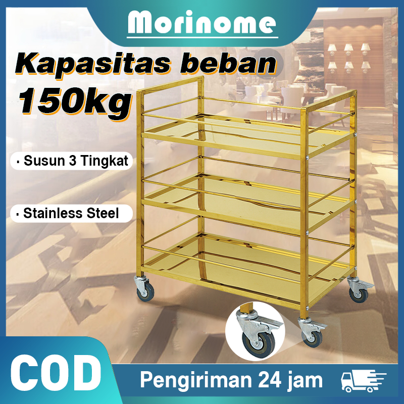 Jual Troli Hidangan 3 Tingkat Pipa Bulat Stainless Steel Hotel Trolly ...