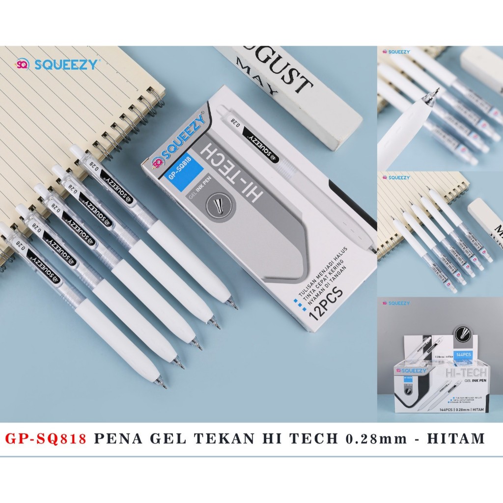 Jual (12pen) PEN GEL pena pulpen HI-TECH TEKAN SQ - 818 SQUEEZY 0,28 mm | Shopee Indonesia