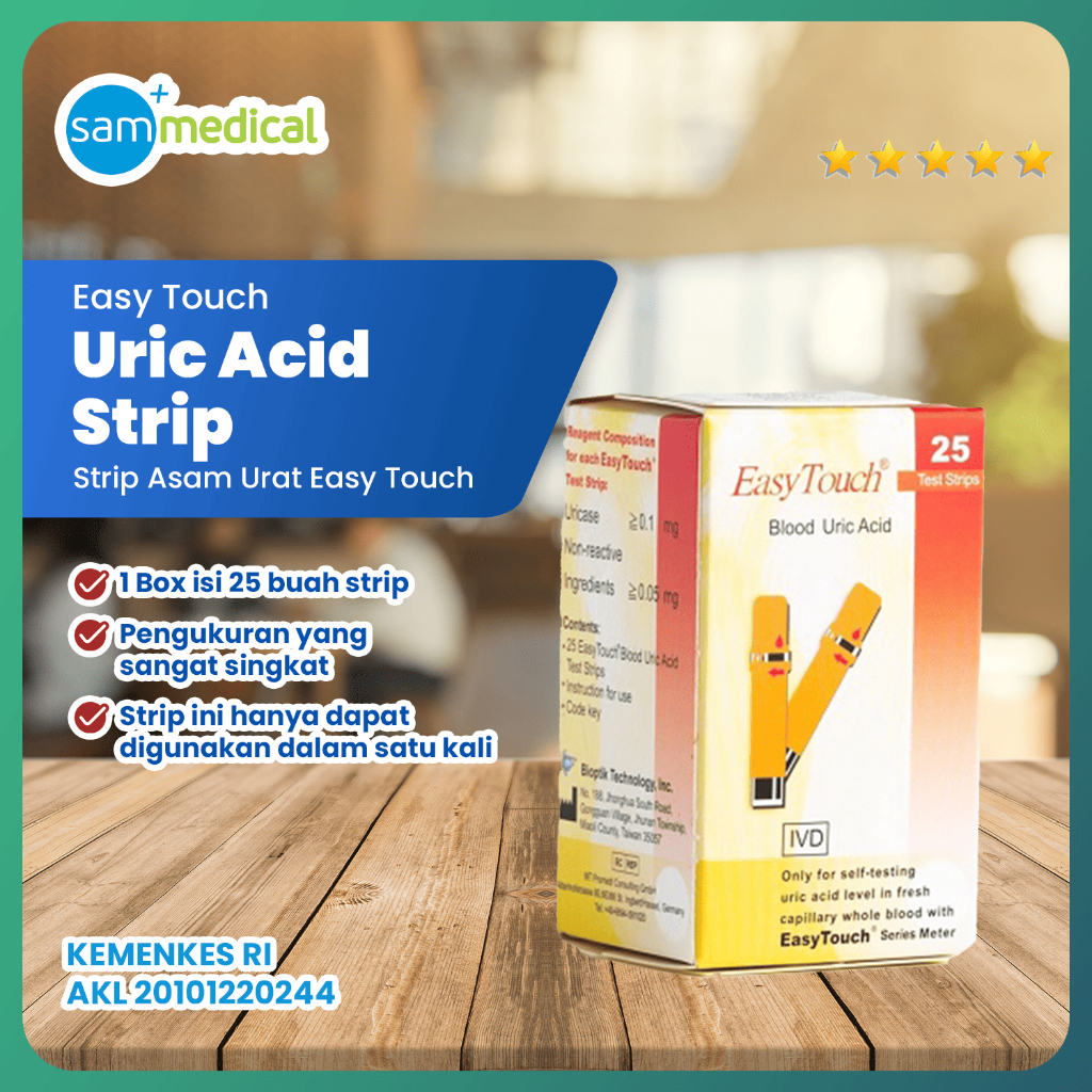 Jual Easy Touch Strip Asam Urat / Uric Acid Strip isi 25 strip / Refill ...
