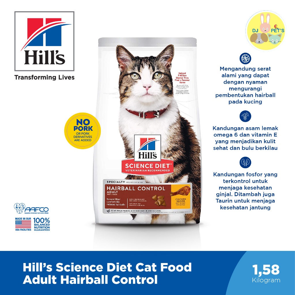 Jual Hill's Science Diet Cat Adult Hairball Control 1,58 kg Makanan ...