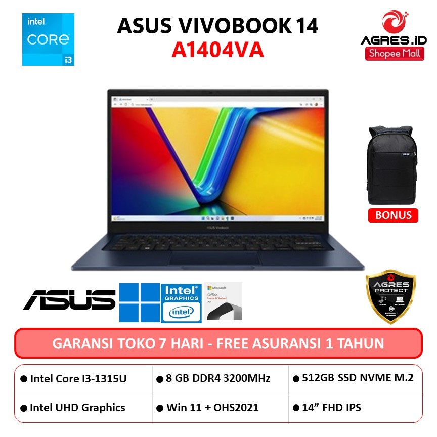 Jual ASUS VIVOBOOK 14 A1404VA CORE I3 1315 8GB 512GB 14.0 FHD IPS ...
