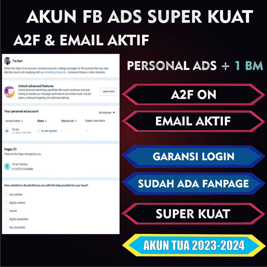 Jual FB Ads Personal Akun Tua + 1 BM Sudah Berhalaman, A2F ON Dan Email ...