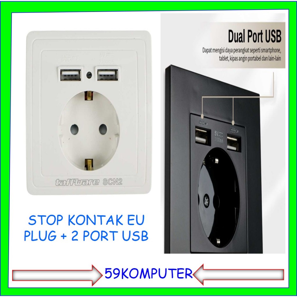 Jual Stop Kontak Colokan Listrik Dinding 2 Lubang Colokan Dinding USB ...