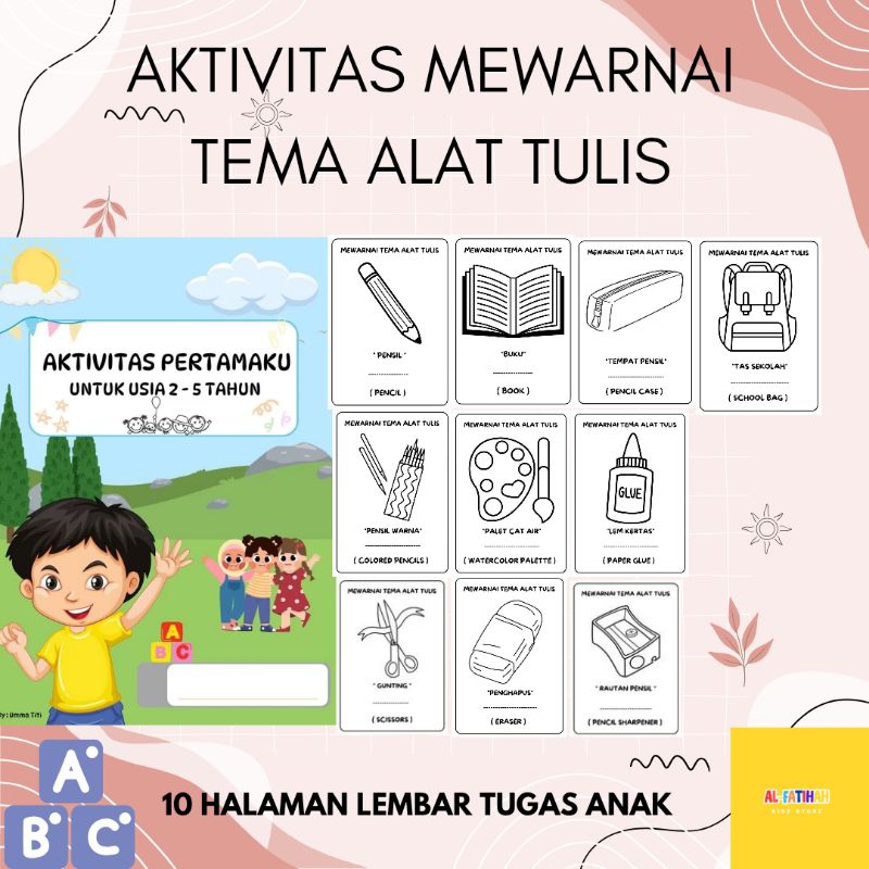 Jual 10 HALAMAN WORKSHEET MEWARNAI TEMA ALAT TULIS LEMBAR TUGAS ANAK ...