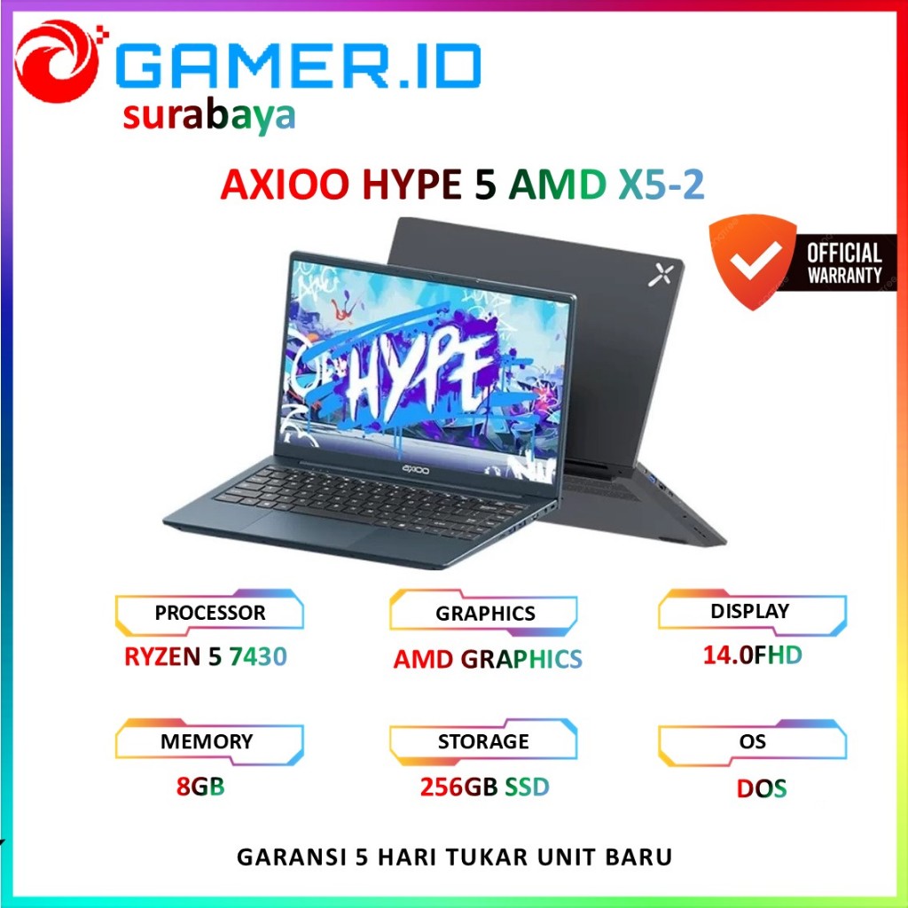 Jual AXIOO HYPE 5 AMD X5-2 RYZEN 5 7430 8GB 256GB DOS 14.0FHD IPS | Shopee Indonesia