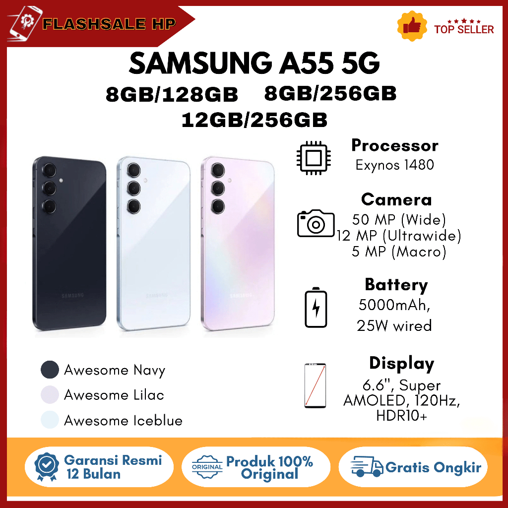 Jual SAMSUNG GALAXY A55 5G 8GB/256GB | 12GB/256GB GARANSI RESMI ...