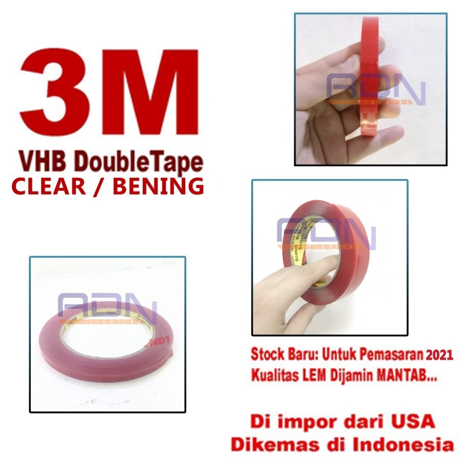 Jual 3M Doubel Tape Bening Clear VHB 6MM 8MM 12MM 24MM PERMANEN AKRILIK DLL | Shopee Indonesia