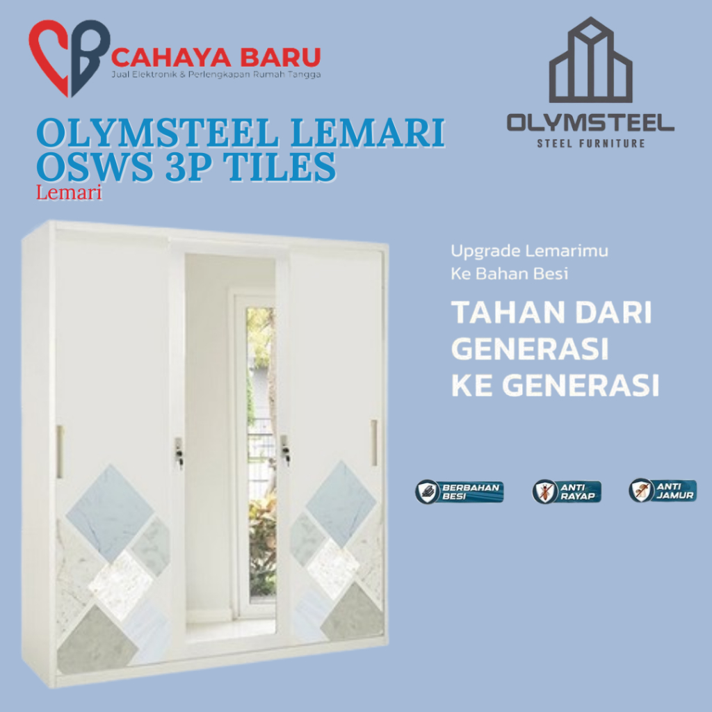 Jual OLYMSTEEL OSWS SLIDING 3P - LEMARI PAKAIAN BESI 3 PINTU SLIDING /LEMARI PAKAIAN BESI ...