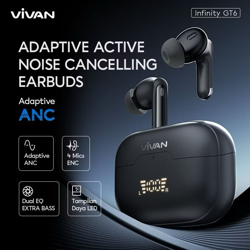 Jual VIVAN TWS Headset Bluetooth V5.4 infinity GT-6 Adaptive ANC True ...