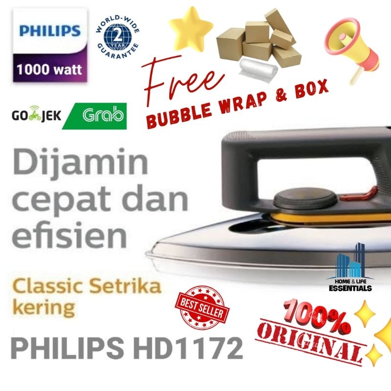 Jual Setrika Philips HD1172 1000watt Tapak Aluminum 100% Original ...