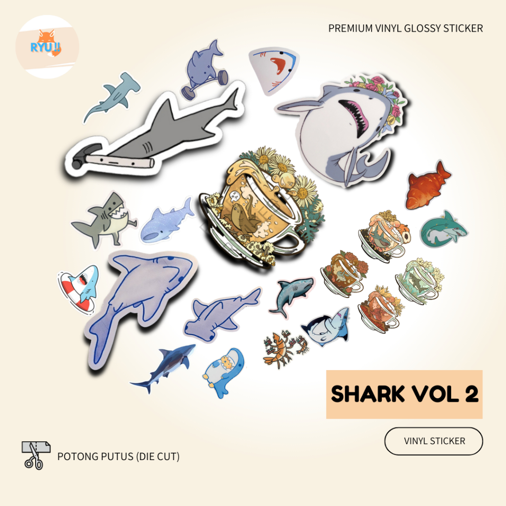 Jual Sticker Ikan Hiu Lucu Aesthetic Hewan Laut Sea world Desain Kartun ...
