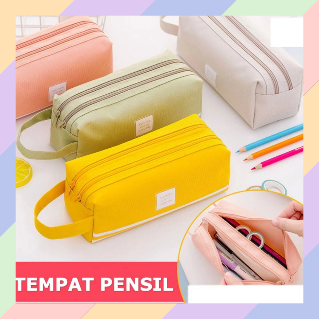 Jual BG66 Tempat Pensil 2 SISI SLOT Dual Zipper Dompet Pulpen Pouch ...