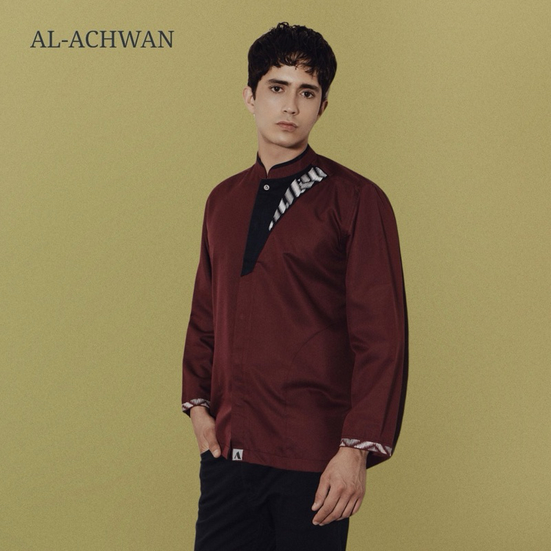 Jual Baju Koko ALACHWAN Ghavin maroon | Shopee Indonesia