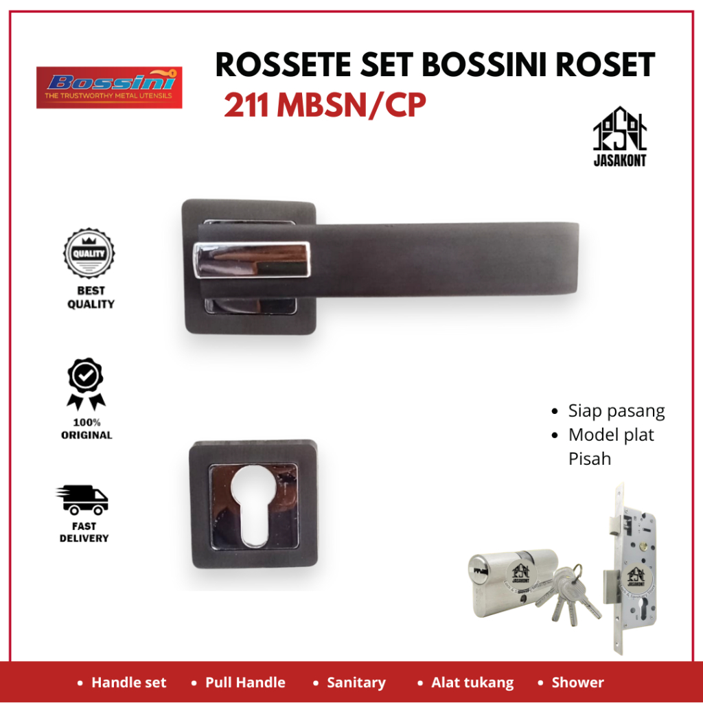 Jual Handle pintu set Pisah Roset Hitam BOSSINI 211 MBSN CP lengkap ...