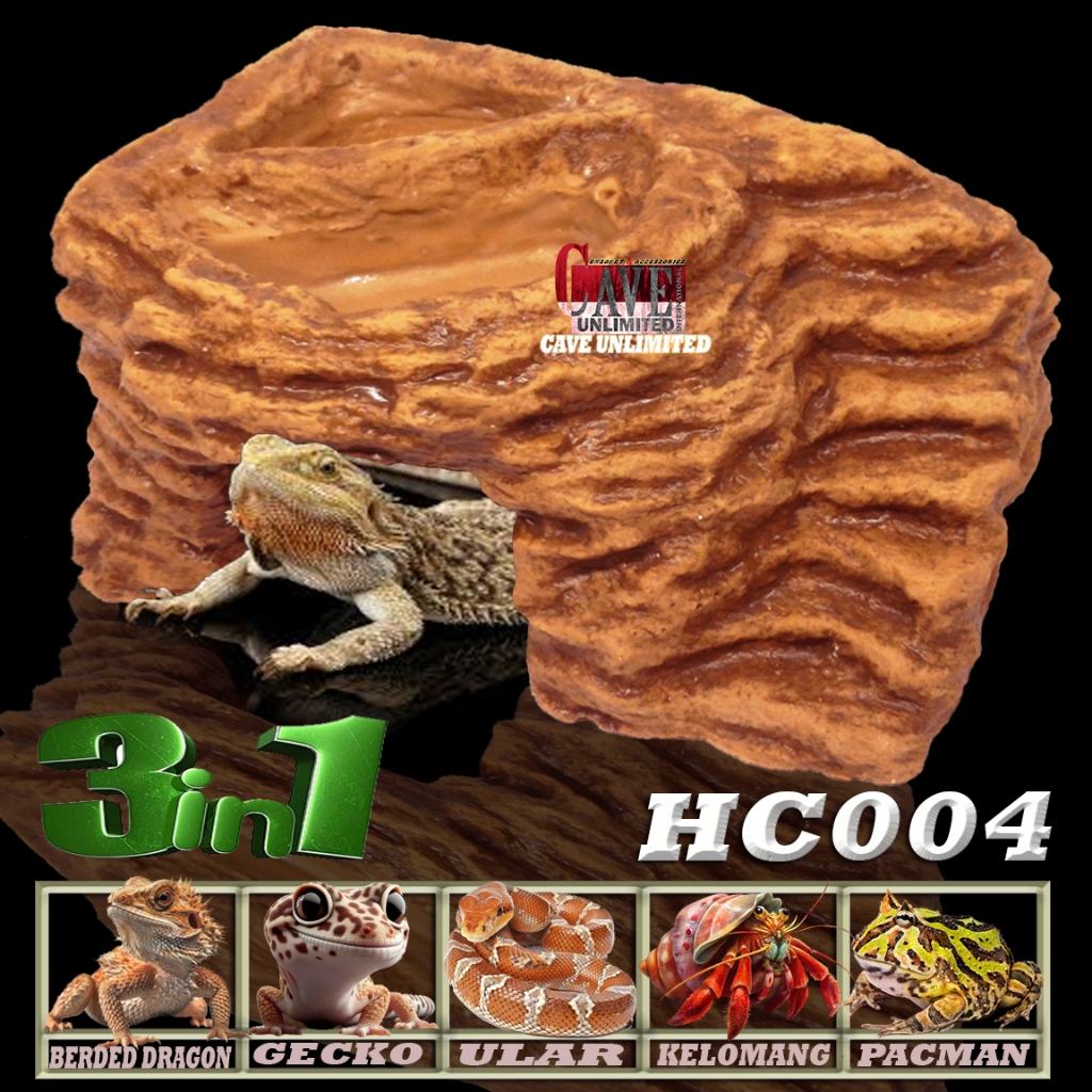 Jual HC004 GOA PERSEMBUNYIAN REPTILE 3IN1 HIDING CAVE+WATERDISH+BASKING ...