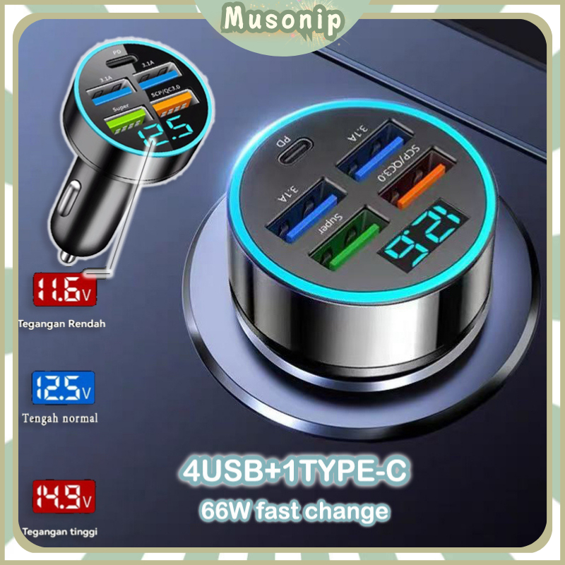 Jual Charger usb mobil 5 Port 66W / QC3.0 Tipe-c Mobil Fast Charging ...