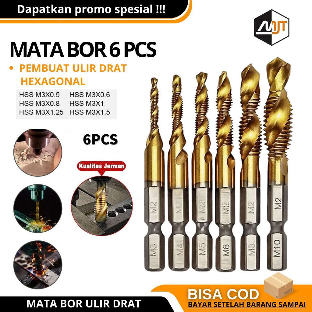 Jual Mata Bor Pembuat Ulir Drat Drill Tap Set Hex Twist Spiral Tapper ...