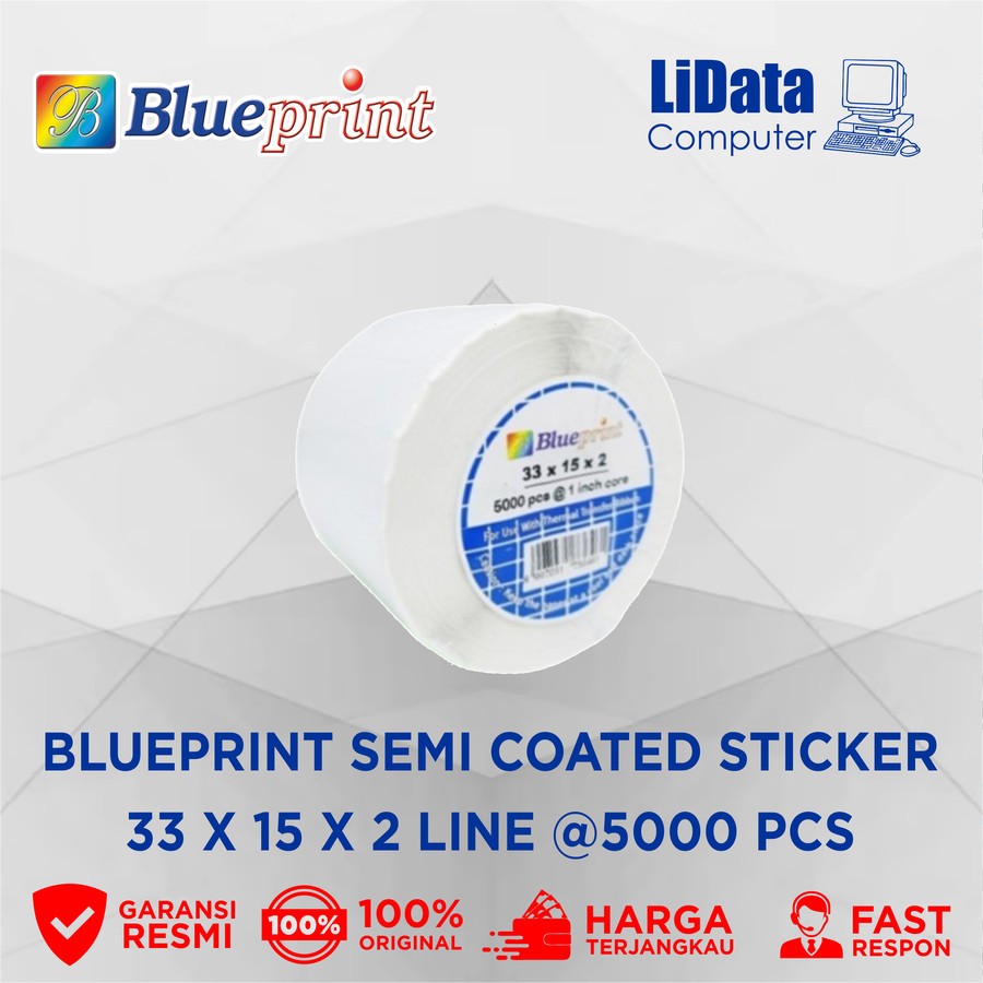 Jual Sticker label Barcode 33x15mm 2 Line Semi Coated BLUEPRINT isi ...