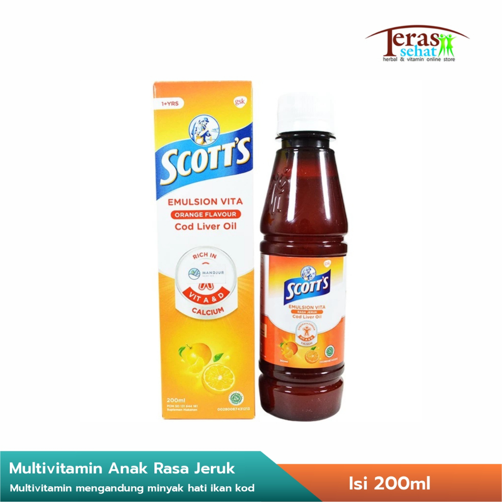 Jual Suplemen Multivitamin Minyak Hati Ikan Kod Scott’s Emulsion 200 ML ...