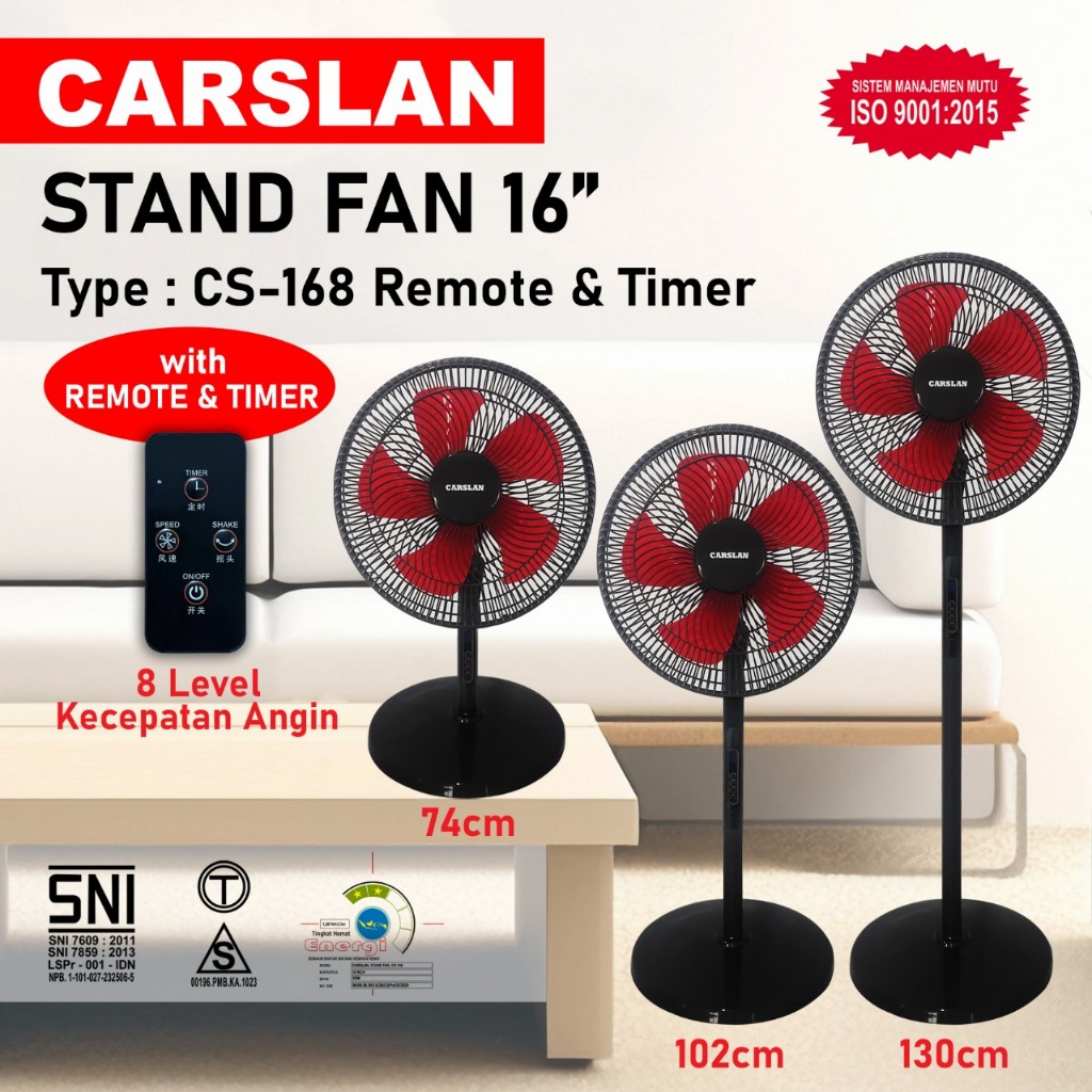 Jual KIPAS ANGIN BERDIRI / MEJA STANDFAN / DESKFAN 16 INCH CARSLAN CS-168 + REMOTE & TIMER 2IN1 ...