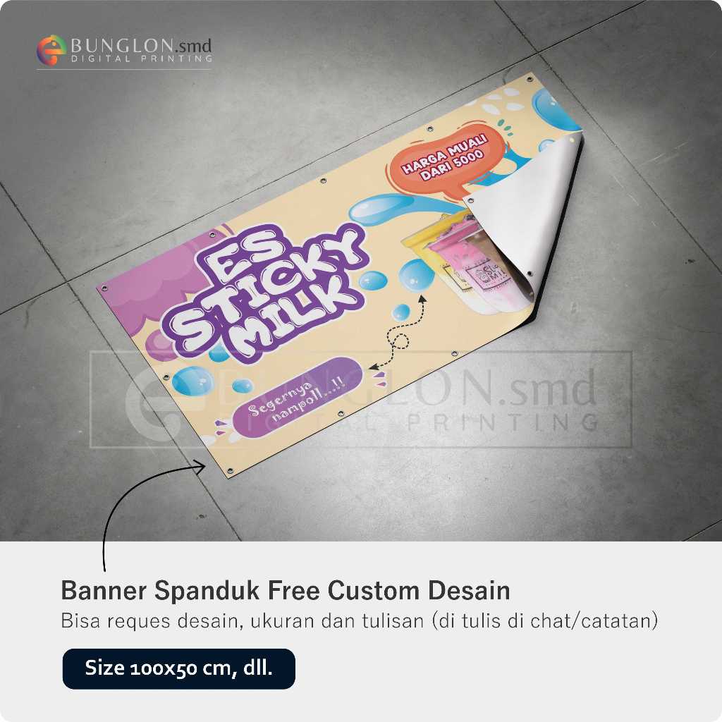 Jual PRINT CETAK SPANDUK BENNER MINUMAN ES STICKY MILK FREE DESAIN ...