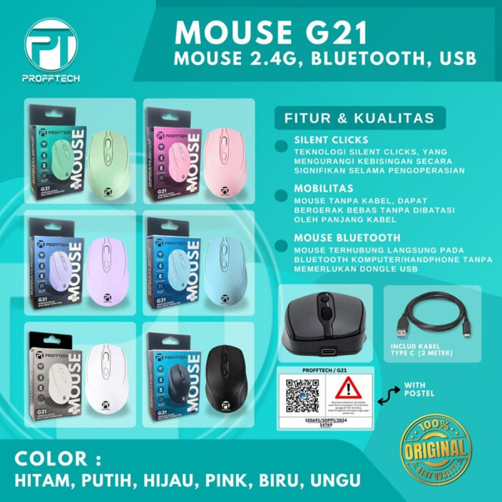 Jual MOUSE WIRELESS PROFFTECH G21 DUAL MODE BLUETOOTH DONGLE 1600 DPI ...