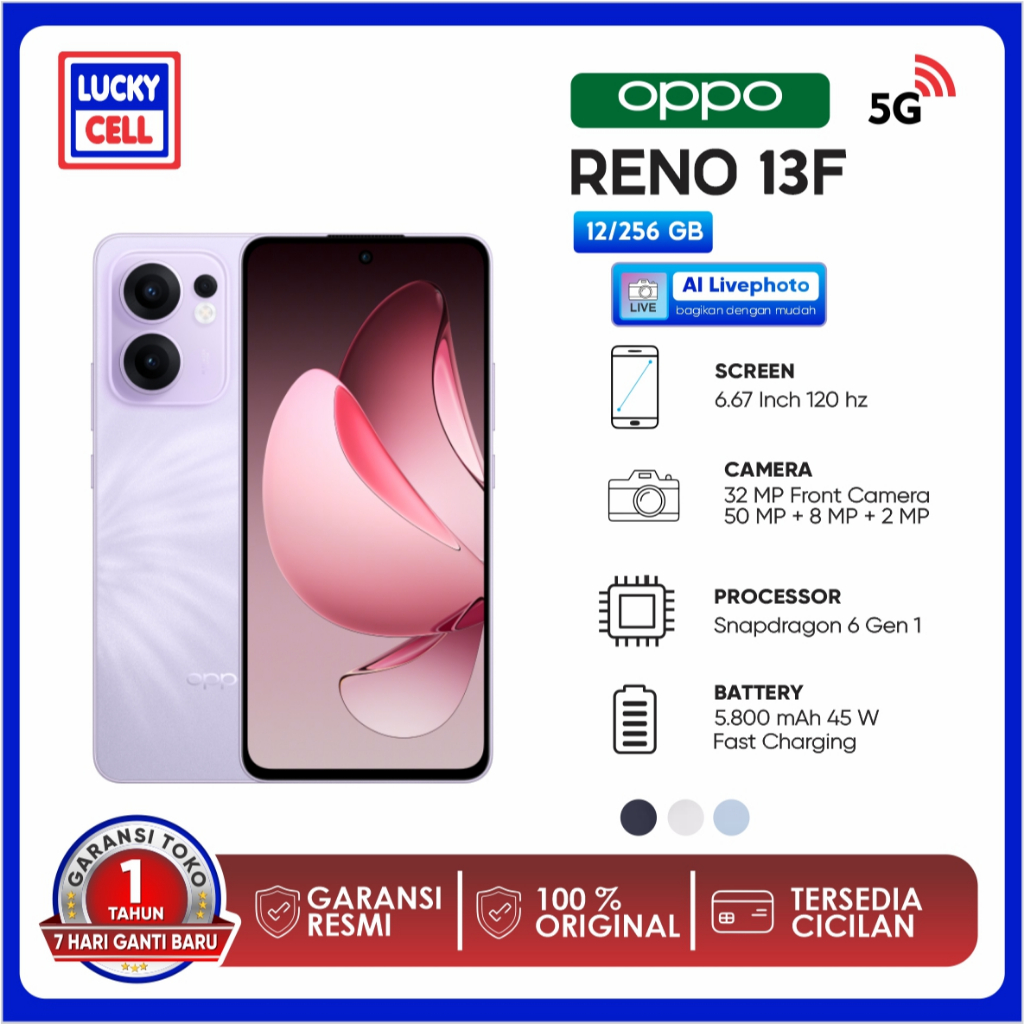 Jual OPPO Reno 13F 5G 12/256GB ( +12GB Extended Ram ) Garansi Resmi ...