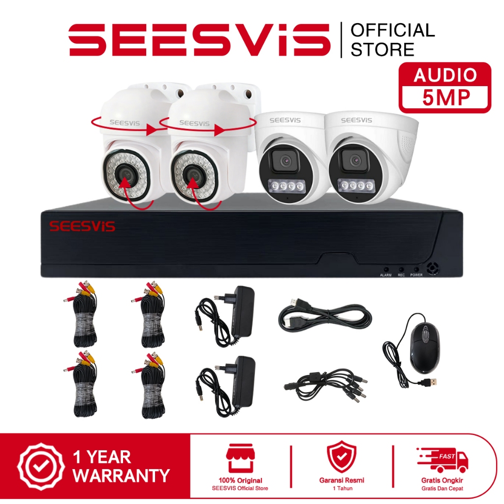 Jual SEESViS Paket Lengkap DVR CCTV 4 Channel 5MP Kit XVR CCTV 4CH IP ...