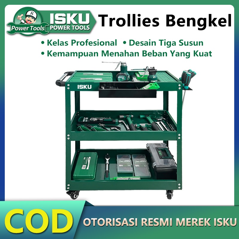 Jual ISKU rak troli bengkel/Trolley 3 Susun/rak alat/keranjang alat ...