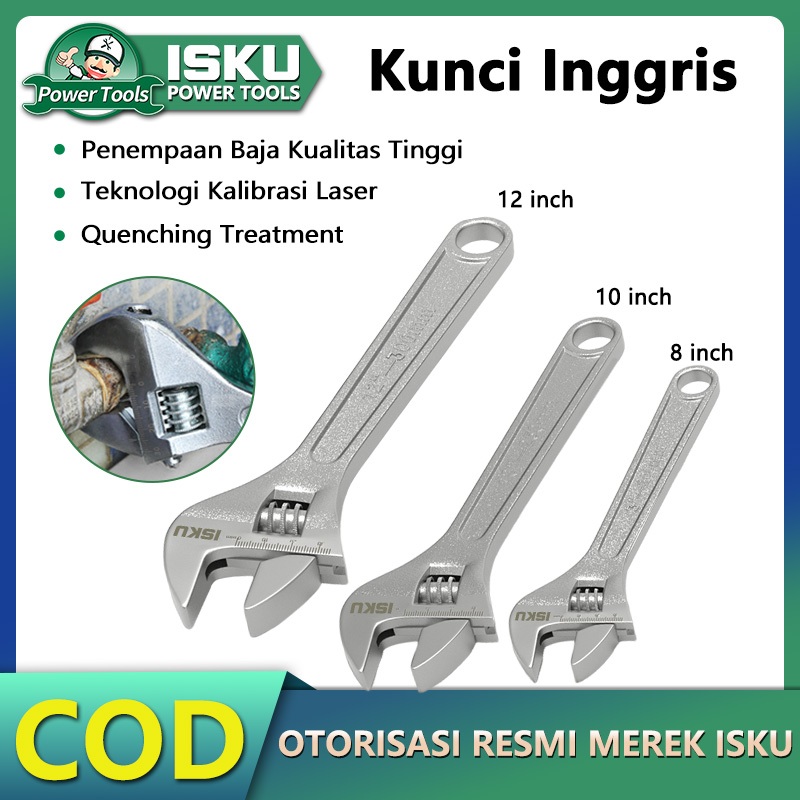 Jual ISKU Kunci Inggris Adjustable Wrench 8" 10" 12" Ingris Pipa 45 ...