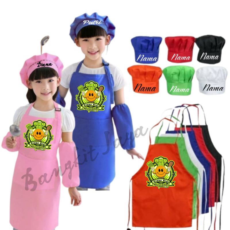 Jual Celemek Dan Topi chef Anak Bisa pakai Bordir Nama Gambar Happy ...