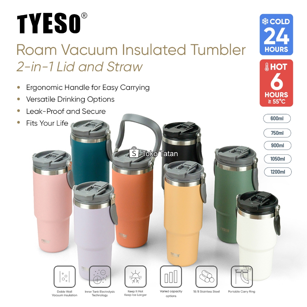 Jual Tyeso Tumbler 900ml Roam Stainless Steel Portable with 2-in-1 Lid ...